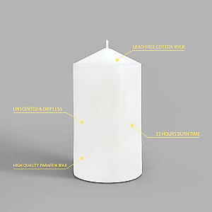 Pillar Candles 3 x 4, 6, and 8 inches, Large Handmade Candles Set of 3, White Decorative Candles for Wedding, Home Decoration, Dinner, Church