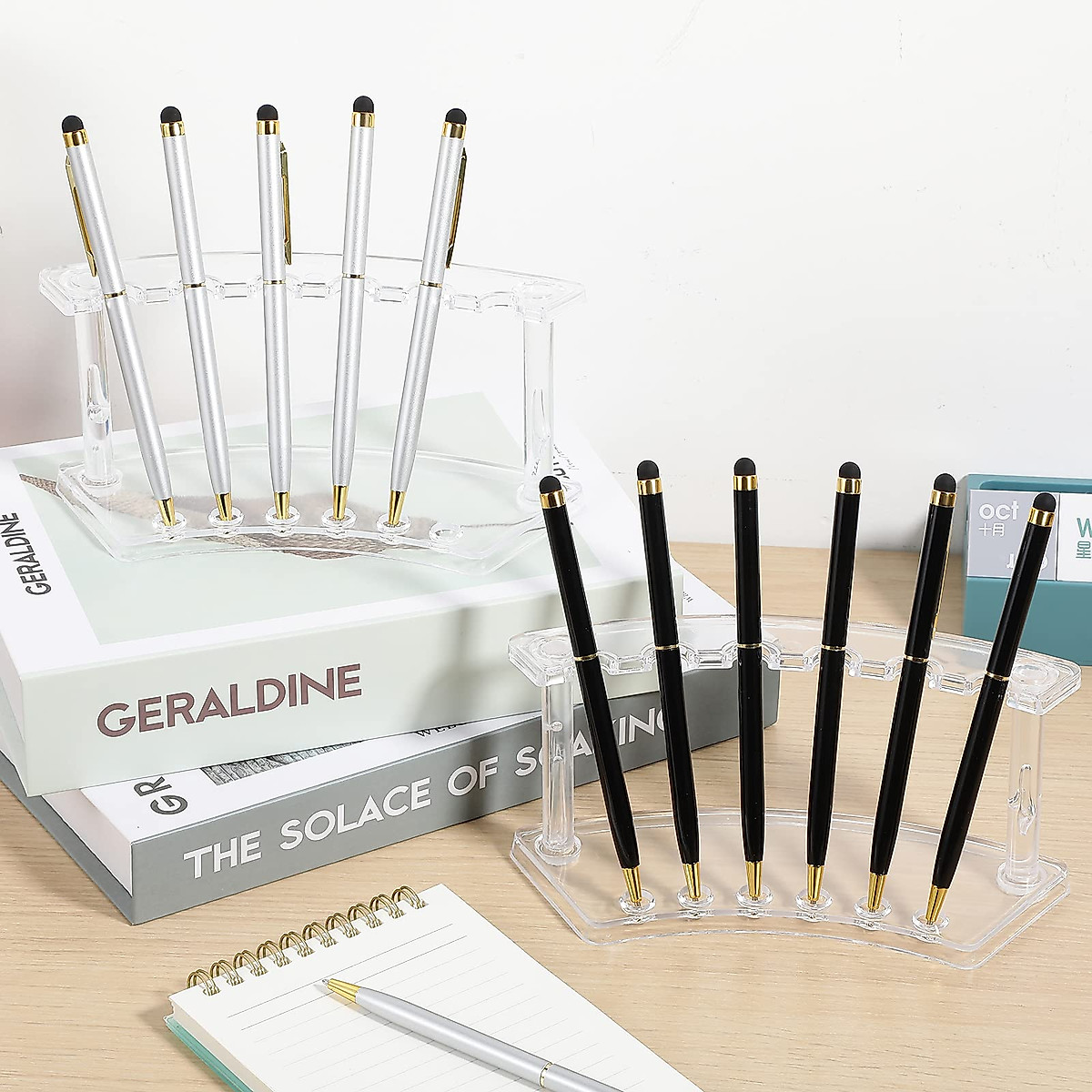 Chinco 6 Pieces Plastic Pen Holder Clear Display Stand 6-Slots Pen Display Stand Eyebrow Pen Stand Makeup Brush Rack Organizer for Back to School Office Home Supplies, Vertical