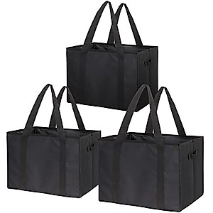 3-Pack Reusable Grocery Bags Collapsible Box Bag for Groceries Shopping Foldable Heavy Duty Tote Set with Extra Long Handles & Reinforced Bottom