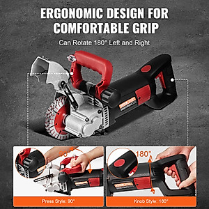 VEVOR Wall Chaser, 4800W Slotting Machine with Laser Guide 6500rpm, Max Groove Depth and Width 1.6" x 1.65", Concrete Grooving Cutting Machine with 5 x 5" Saw Blades and Dust Control Accessories
