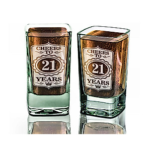 Single Personalized 21st Shot Glass Cheers to 21 Years Glass Custom Engraved Birthday College Party Gift Anniversary for 30th 40th 50th 60th 70th 80th Celebration Gift