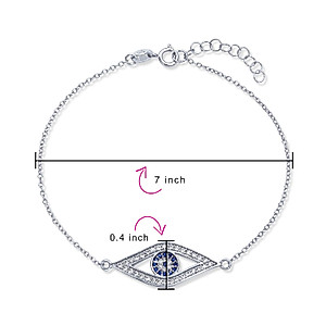 Delicate Minimalist Cubic Zirconia Pave CZ Navy Blue Evil Eye Charm Bracelet For Teen Women .925 Sterling Silver 7-8 Inch Adjustable Made In Turkey