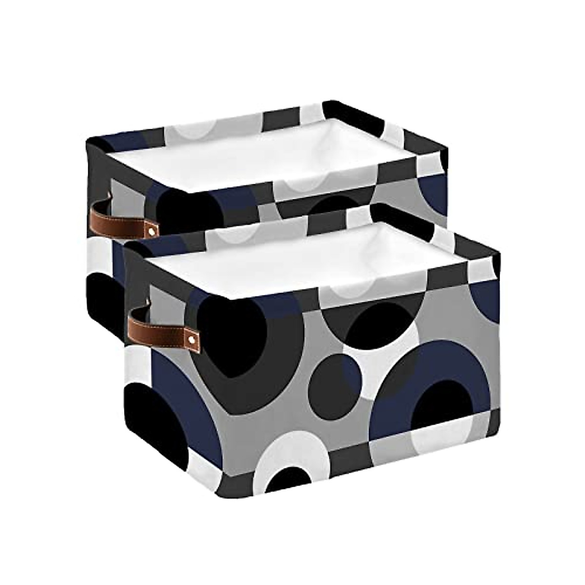 Storage Cubes Organizer with Handles, Modern Circles Storage Bins Fabric Collapsible Storage Baskets for Shelf Closet Nursery Cloth Organizers Box Blue and Gray Geometry 2pcs-15x11x9.5in