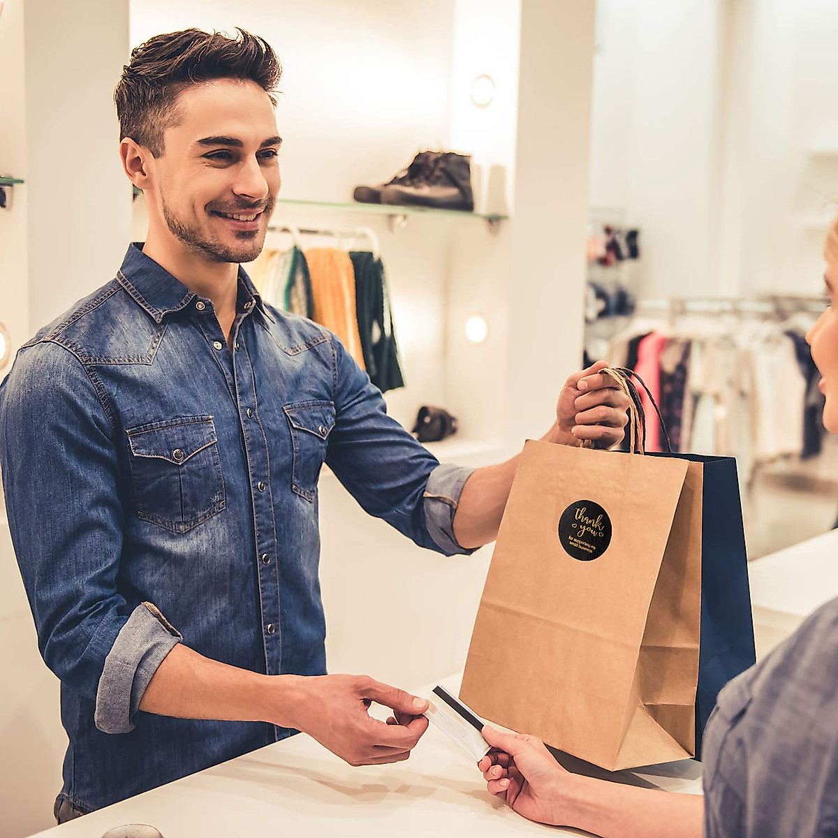 3 Rolls Thank You Stickers Labels Seals Thank You for Supporting My Small Business Stickers Roll, Round Kraft Stickers Thank You Purchase Stickers with Gold Foil (Pink Black Brown, 1 Inch)