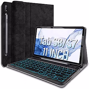 Backlit Keyboard Case for Samsung Galaxy Tab S8 2022/Tab S7 2020 11 inch(Model SM-X700/X706/T870/ T875/T876),Wineecy 7 Colors Light Detachable Wireless Keyboard & PU Folio Stand Pen Holder Cover,Black