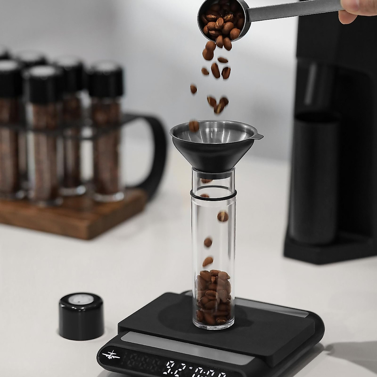 MHW-3BOMBER Coffee Bean Cellars Tubes Single Dose Coffee Bean Storage with Hopper 8 Tubes with Exhaust Valve C5152