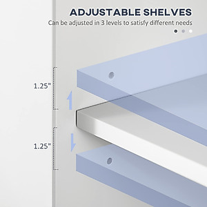 HOMCOM Tall Narrow Bathroom Storage Cabinet with Doors and Shelf Adjustability, Freestanding Bathroom Linen Cabinet with 2 Cabinets and Countertop, Bathroom Floor Cabinet, White
