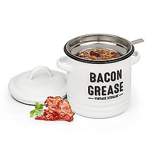 Granrosi Bacon Grease Container with Strainer, Cooking Oil Container, Bacon Grease Strainer, Cooking Oil Filter Pot Stainless Steel, Grease Can for Kitchen with Strainer, Bacon Fat Container - White