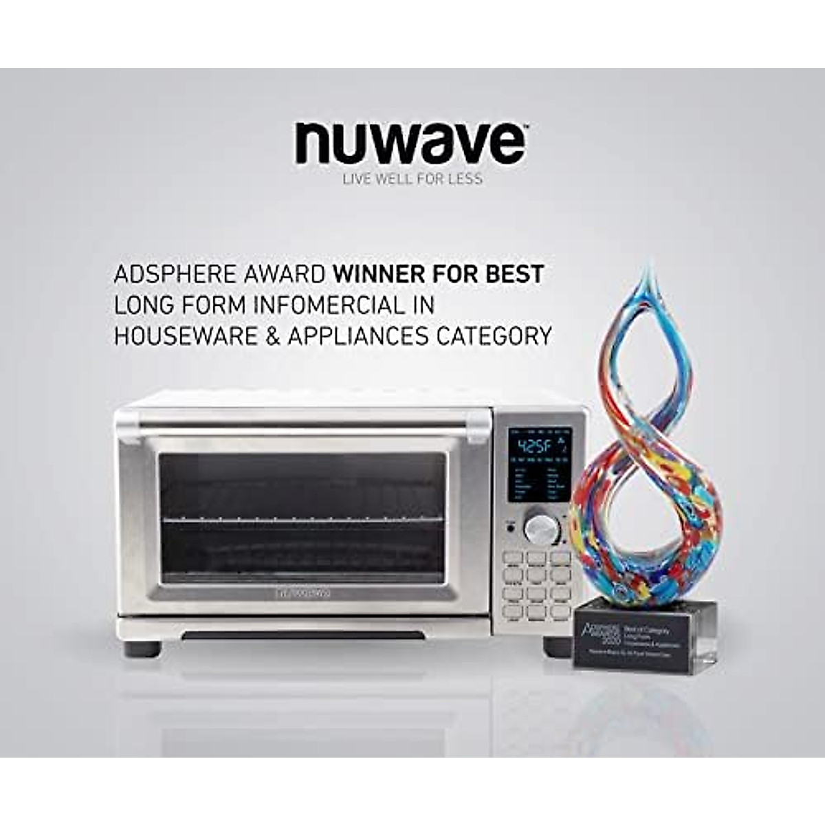 NUWAVE Bravo Air Fryer Toaster Smart Oven, 12-in-1 Countertop Convection, 30-QT XL Capacity, 50°-500°F Temperature Controls, Top and Bottom Heater Adjustments 0%-100%, Brushed Stainless Steel Look