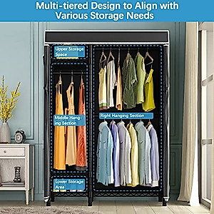 VIPEK V2C Wire Garment Rack Covered Clothes Rack with 3 Hanging Rods, Black Clothing Rack with Black Oxford Fabric Cover, Heavy Duty Metal Closet Rack Freestanding Wardrobe Closet, Max Load 650LBS