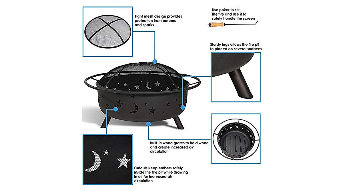 LEAYAN Garden Fire Pit Grill Bowl Grill Barbecue Rack Round Outdoor ...