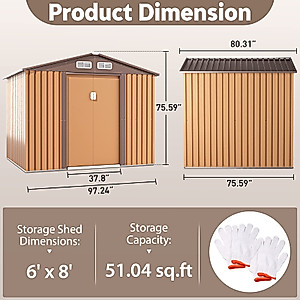 JAXPETY Sheds & Outdoor Storage 6x8 FT Garden Shed Tool Metal Outdoor Storage Shed with Sliding Doors for Backyard, Patio Coffee