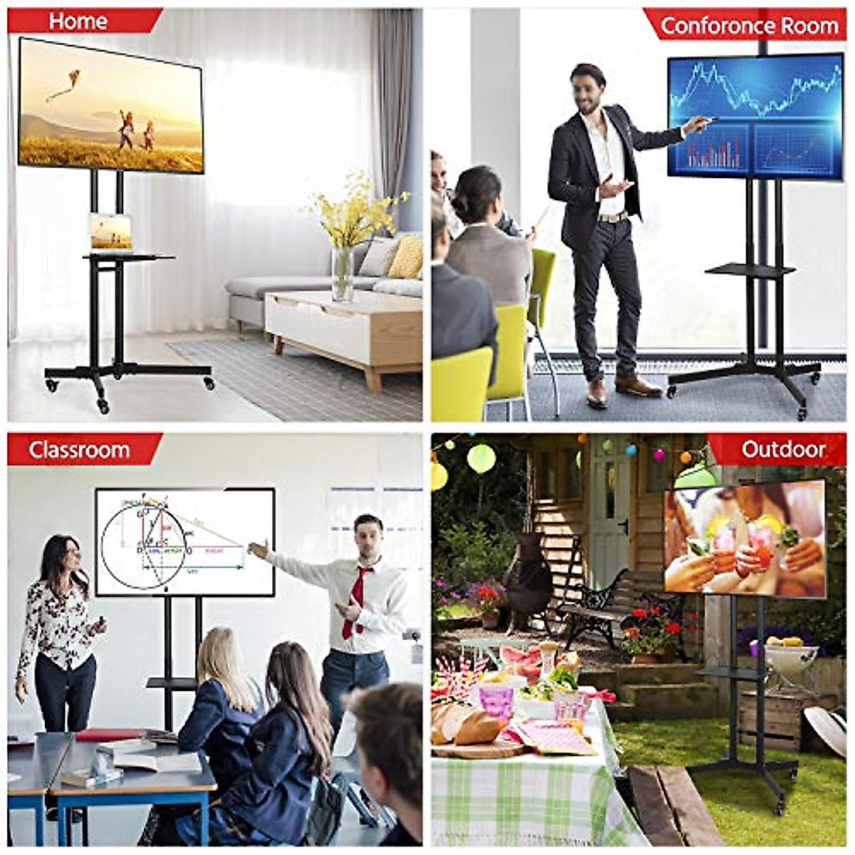 Yaheetech Mobile TV Stand with Wheels for 32-75 Inch LCD LED Screens TVs, Height-Adjustable Rolling TV Cart Hold up to 110 lbs, Trolley Floor Stand w/Tray, Max VESA 600x400mm