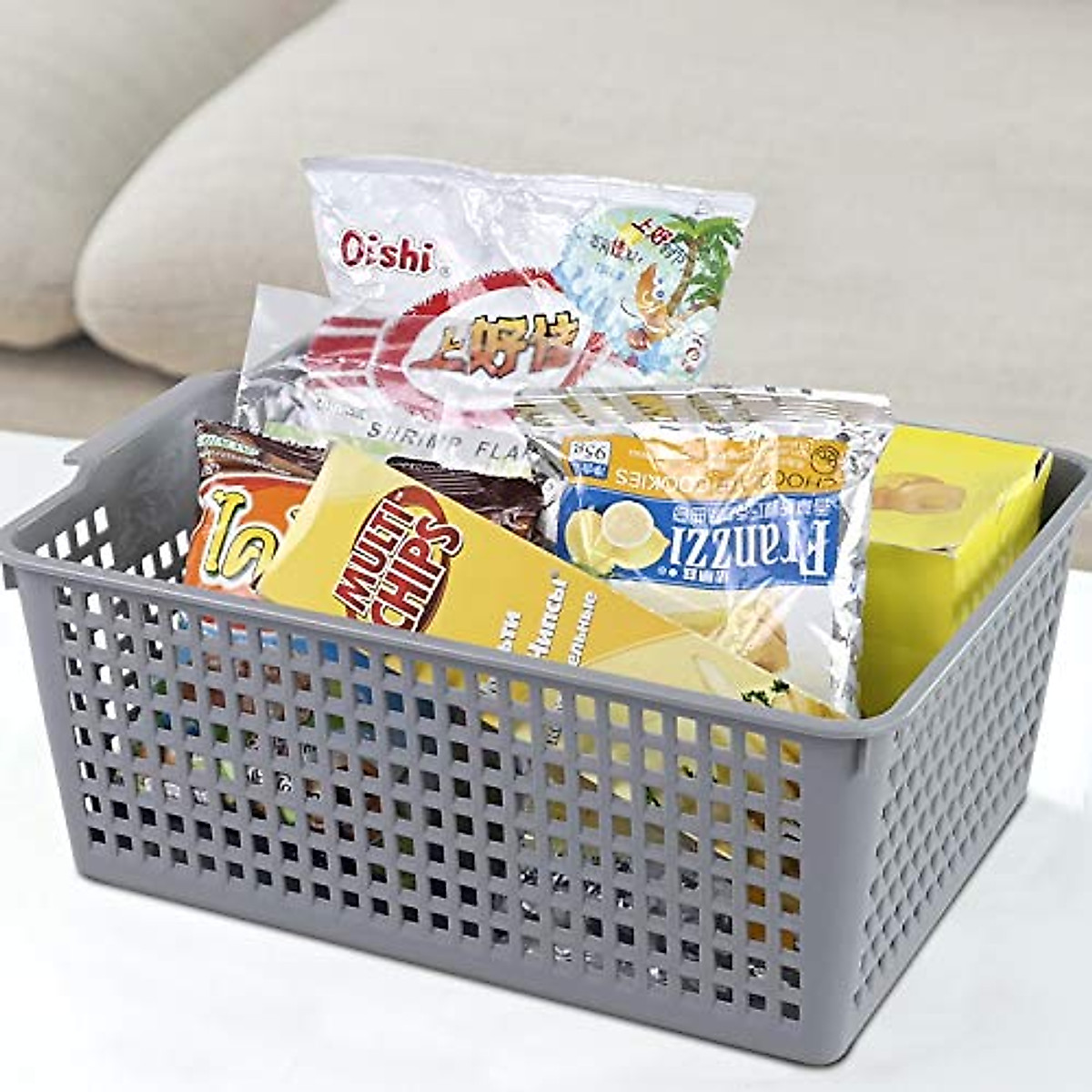 Farmoon Grey Weave Plastic Basket, Plastic Storage Baskets Organizer, 3 Packs