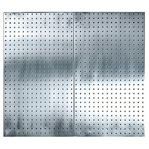 Triton Products Stainless Steel Pegboards - Set of 2 Locboards, Silver Wall Panels for Garage, Home Storage, and Organization, 24" x 42"