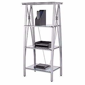 Realspace® Vista 60"H 4-Shelf Glass/Metal Bookcase, Clear/Silver