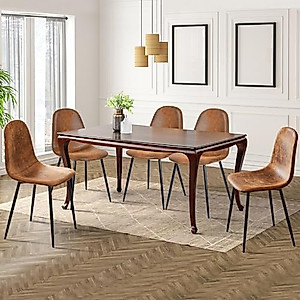 FurnitureR Dining Chairs Comfortable Upholstered Side Seating Armless for Home Kitchen Bedroom Living Room Guest Restaurant Cafe (Brown, Set of 4)