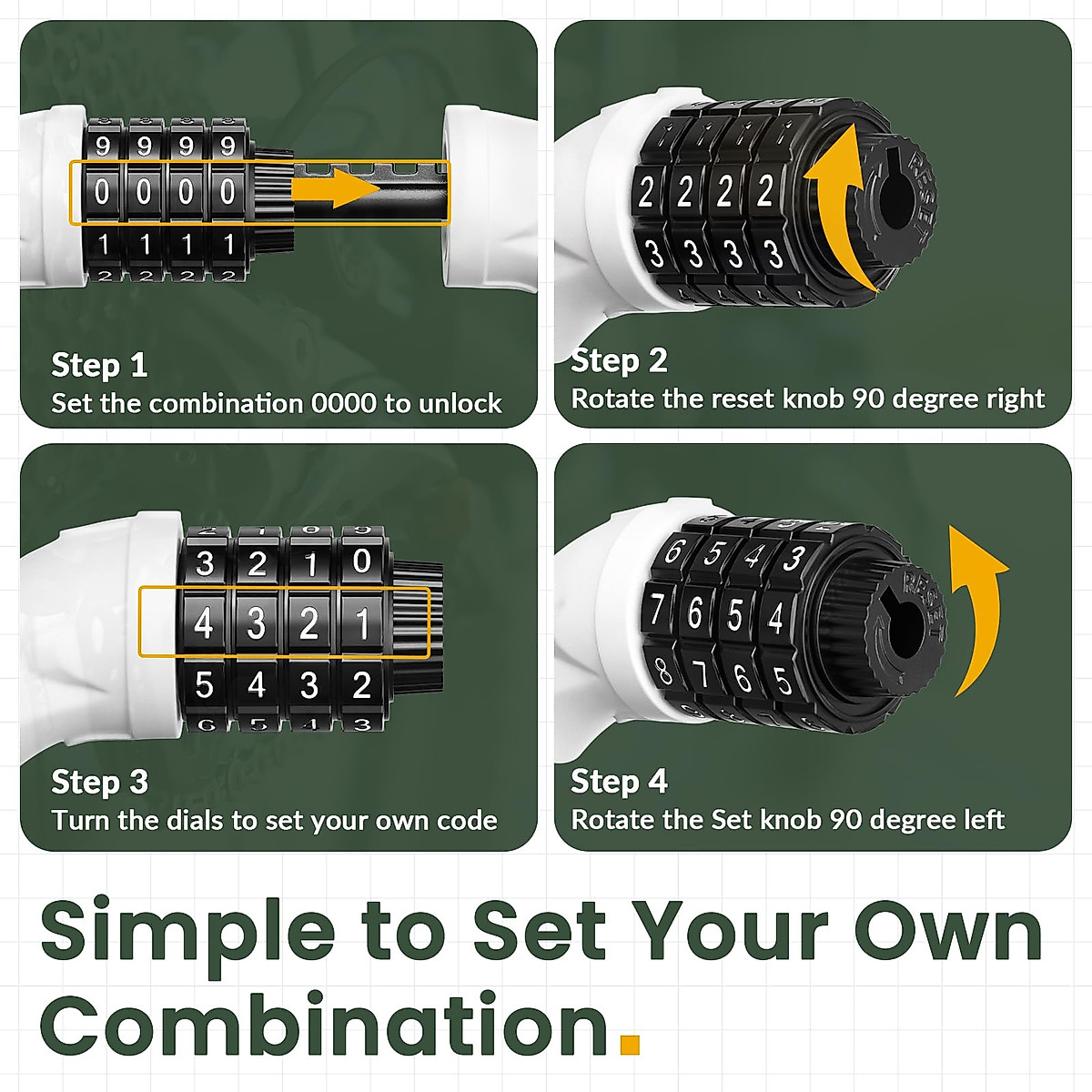 Titanker Bike Lock, Lock for Bike Locks with Combinations Resettable Bike Lock Cable 4 Feet with Mounting Bracket, 1/2 Inch Diameter