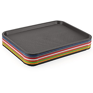 LEXININ 9 PCS 16 x 12 inch Plastic Fast Food Serving Trays, Restaurant Serving Tray Set, Food Serving Tray for Hotel, 9 Colors
