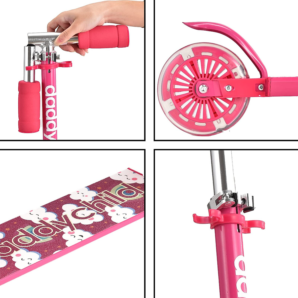 Scooter for Kids with LED Light Up Wheels, Adjustable Height Kick Scooters for Boys and Girls Ages 3-12, Rear Fender Break, Folding Kids Scooter, 110lb Weight Capacity