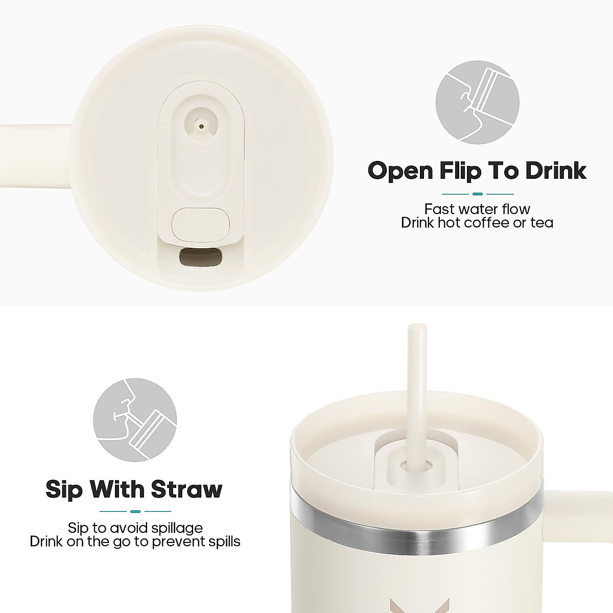 Gedux 40oz Tumbler With Handle, 2-IN-1 Leak Proof Lid (Straw/Flip), Insulated Water Bottle, Stainless Steel Tumbler with Non-Slip Silicone, Wide Mouth Travel Mug Cupholder Friendly Dishwasher Safe