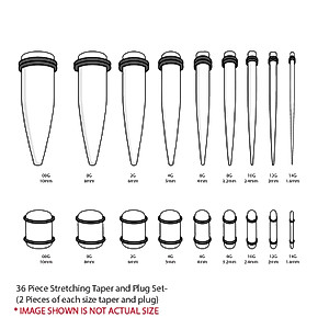 BodyJ4You 36PC Gauges Kit Ear Stretching 14G-00G Rainbow Glitter Acrylic Taper Plug Body Piercing