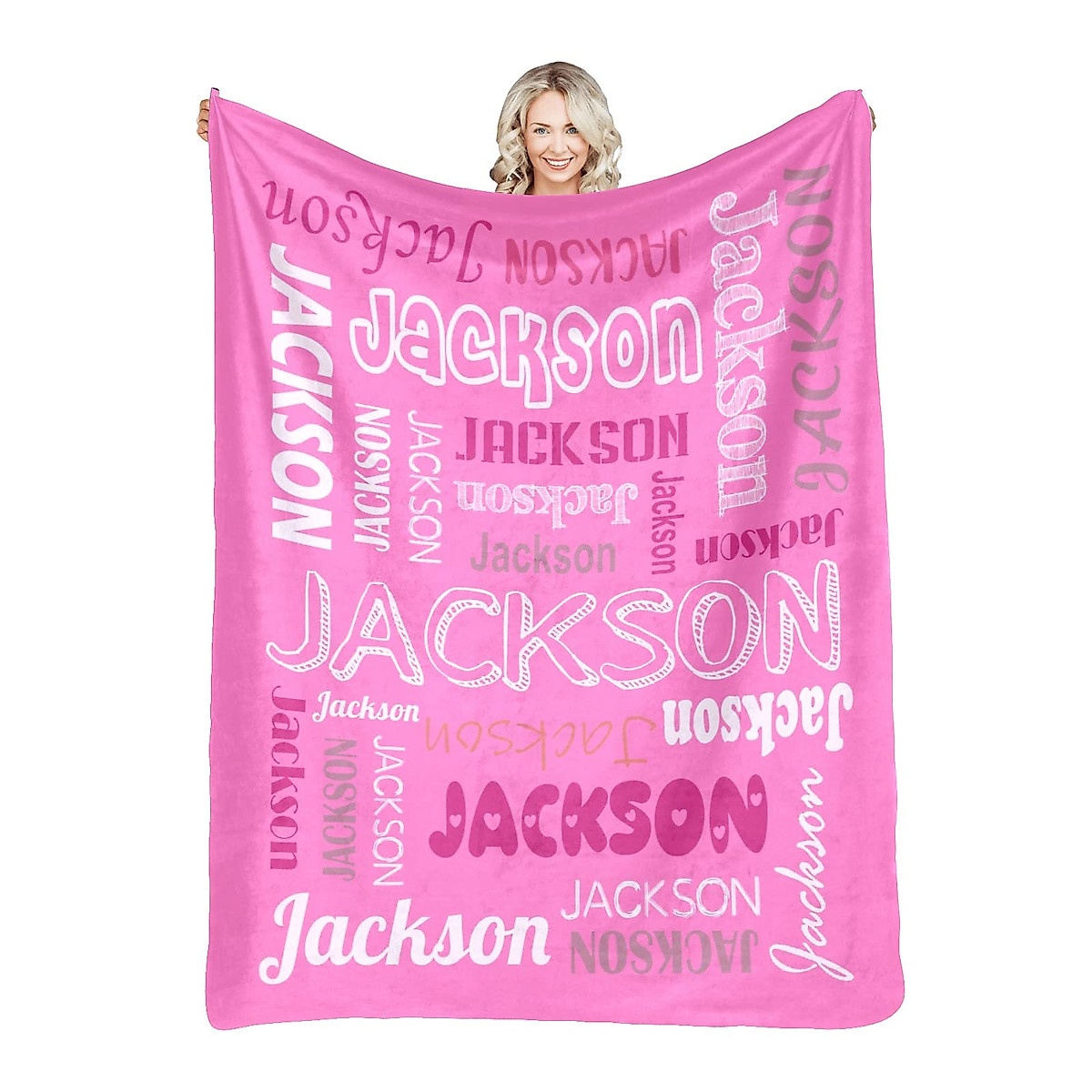 Personalized Name Blankets for Baby Boy Girl Custom Super Soft Blankets with Name Text for Kids and Adults Personalized Baby Gifts Birthday for Daughter Son (Pink)