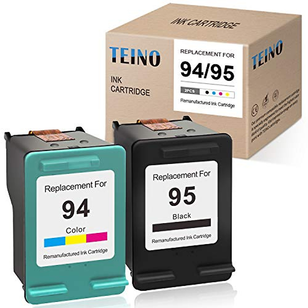 TEINO Remanufactured Ink Cartridge Replacement for HP 94 95 use with HP OfficeJet 100 H470 7310 7410 150 7210 Photosmart 8150 8450 2710 DeskJet 460 6540 9800 PSC 2355 (Black, Tri-Color, 2-Pack)