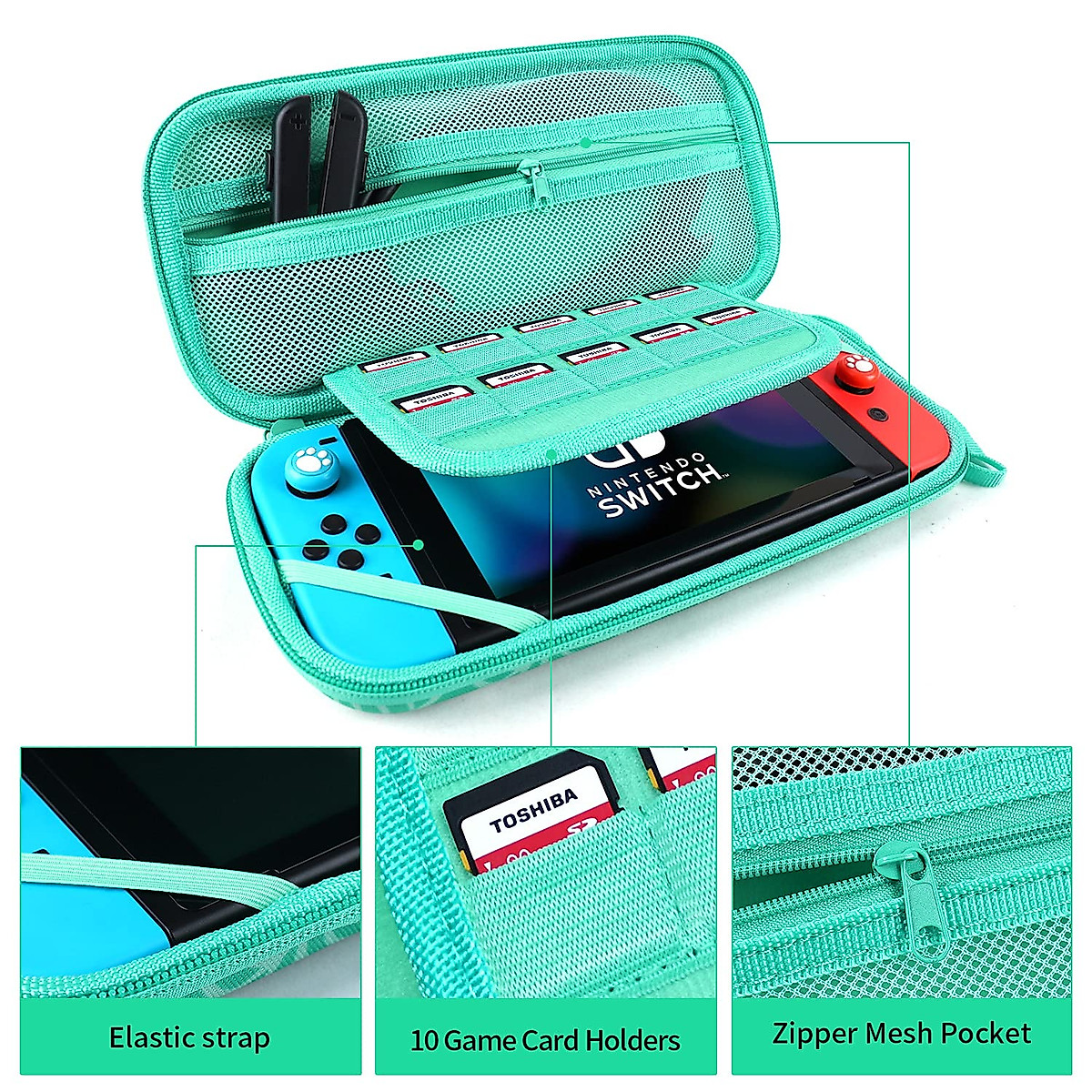 Grehge Carrying Case for Nintendo Switch,Leaf Crossing Hard Shell Protective Storage Case for Switch Console and Accessories,Cute Slim Portable Travel Carry Case Bag with 10 Game Card Slots for Girls