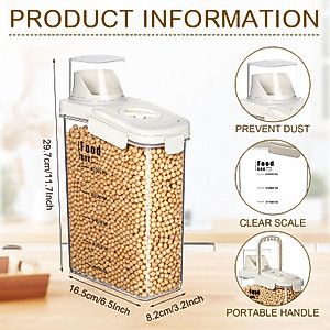 Blushtier 4 PCS Cereal Containers Storage 2.8L Airtight Large Dry Food Containers with Pouring Spout Cereal Storage Dispenser Measuring Cup for Flour and Baking Supplies, White