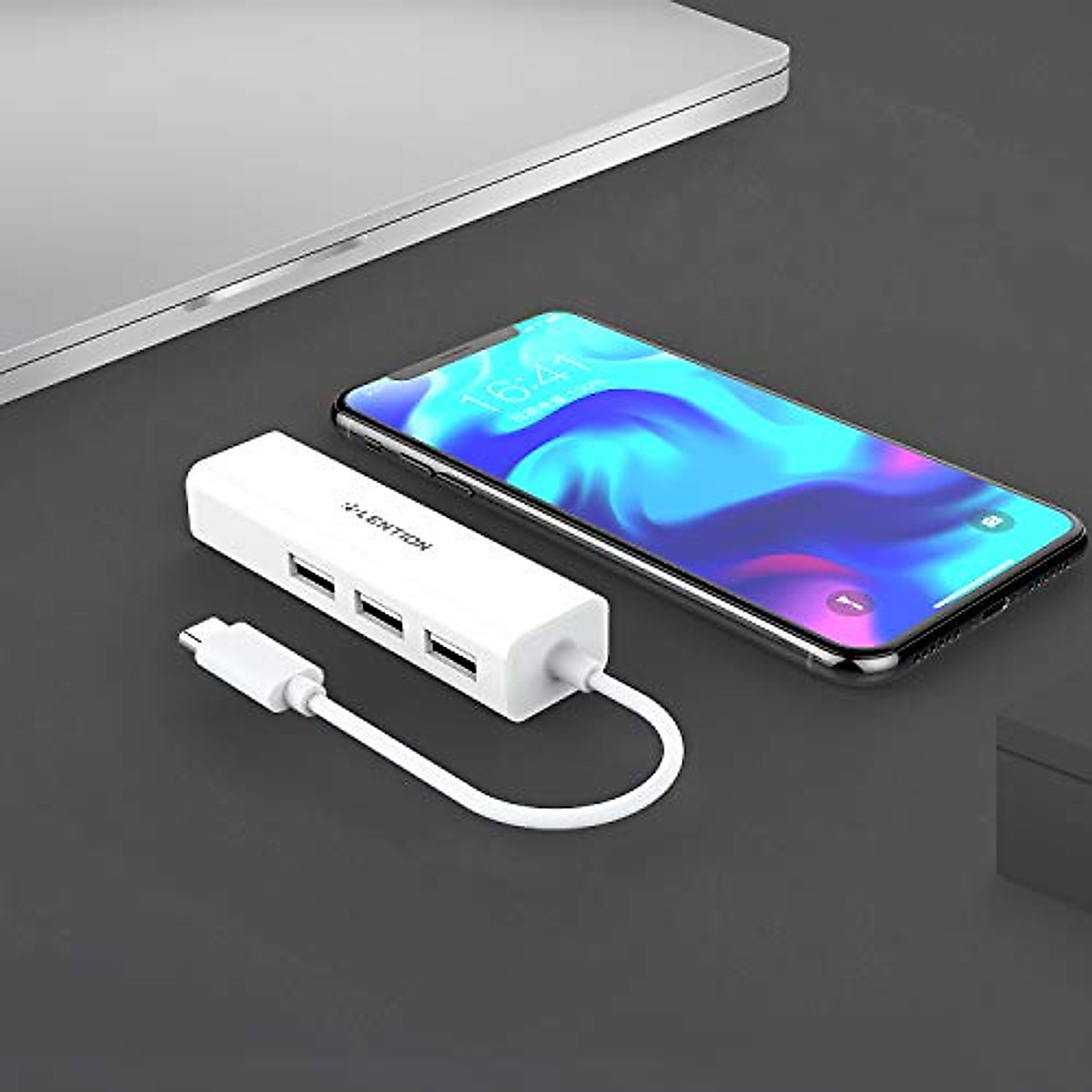 LENTION USB C to 3 USB 2.0 Ports Hub with RJ45 Ethernet LAN Adapter Compatible 2020-2016 MacBook Pro 13/15/16, New Mac Air, MacBook 12, Surface Pro 7/Book 2/Go, Chromebook, More (CB-UC2.0, White)