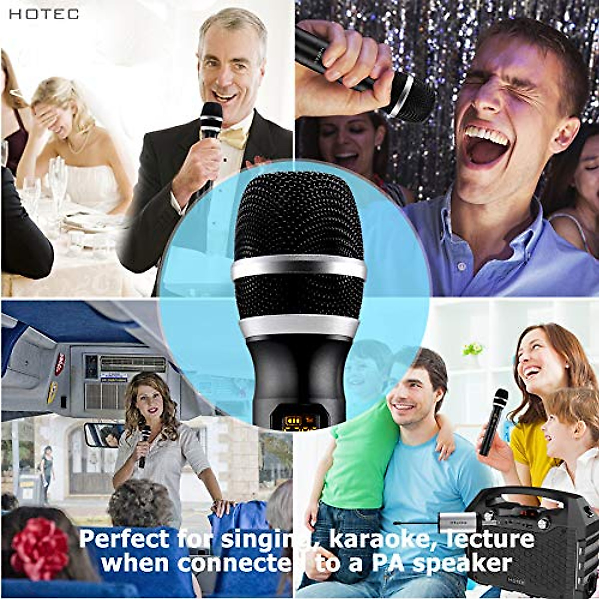 HOTEC 25 Channel UHF Handheld Wireless Microphone with Mini Portable Receiver 1/4" Output, for Church/Home Party/Karaoke/Business Meeting/Phone Recording (Black)