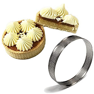 GARNECK Stainless Steel Tart Ring Cake Mousse Ring Round Cake Molds Cake Rings Perforated Cutter Round for Home Kitchen Bakeware 15CM