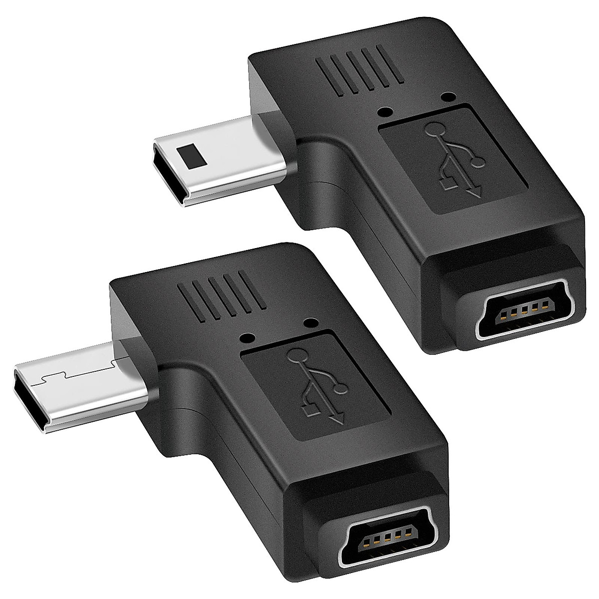 UCEC USB 2.0 Adapter Plug, Mini USB to Mini USB, Left and Right Angle Mini to Mini - Male to Female - Pack of 2