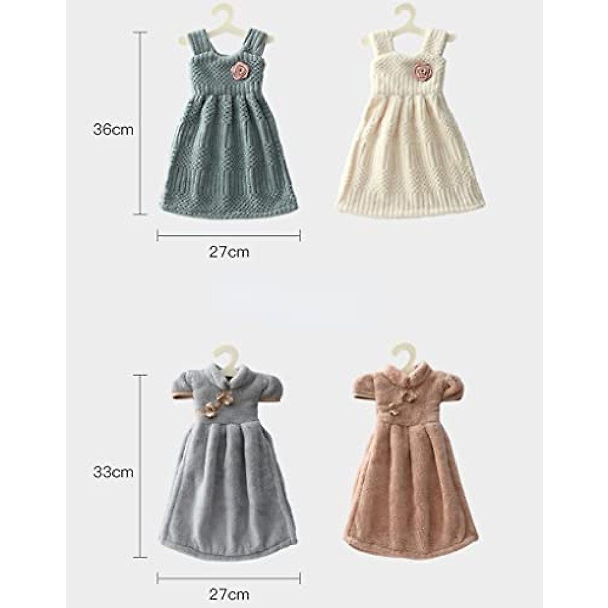 JTJMJTJ Premium Hanging Hand Towels, Coral Fleece, Soft and Absorbent Towels Funny Dress Shape Towels for Women Girls, Gifts (Pink+Grey,2pack+2hooks)