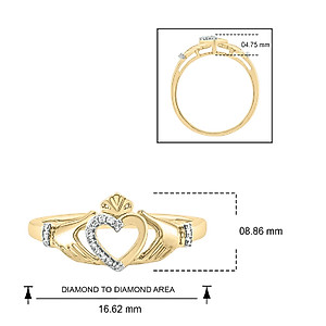 Cali Trove Irish Claddagh Ring for Women with Diamonds (Yellow Gold Plated Silver) |1/20cttw Diamond Wedding Heart Ring for her | Special Anniversary, Enagagement Gift for her | Jewelry for Women 7