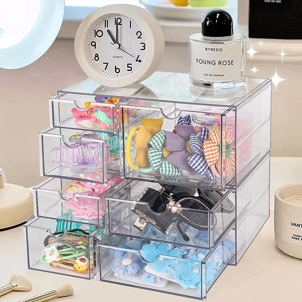 VZKAH Acrylic Organizer and Storage | 7 Drawers 2 Sets | Desk Organizer with Drawers, Clear Makeup Storage Drawers, For Beauty/Office/Craft Supply Storage and Organization