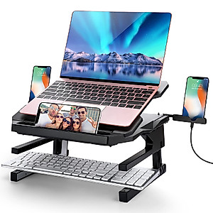 Laptop Stand for Desk Adjustable Height, 2-Layer Laptop Riser with 360 Swivel Base, Portable Ergonomic Computer Stand Holder, Foldable Laptop Stand Compatible with MacBook, All Laptops 10-15.6", Black