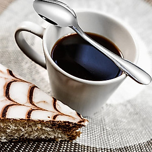 Teaspoons set of 6 Stainless Steel Classic Bead Teaspoons Dessert Spoon Stainless Steel Teaspoons Mirror Finish & Modern Design with Scalloped Edge Used in a Home Kitchen or Dining Room