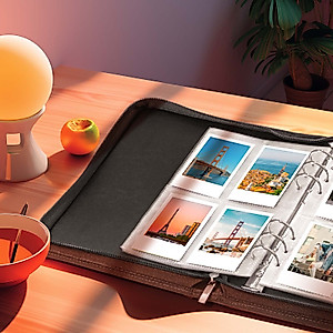 Zipper Photo Album Binder, Mini Photo Album, 25 Sleeves for Fujifilm Instax Mini 11 90 70 50S 26 25 9 8+ 7S Instant Camera, Photo card binder for Polaroid Snap Z2300 PIC-300P Film, Black