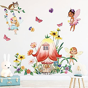 decalmile Fairy Mushroom Wall Stickers Butterfly Fairy Flowers Wall Decals Girls Bedroom Kids Room Baby Nursery Wall Decor