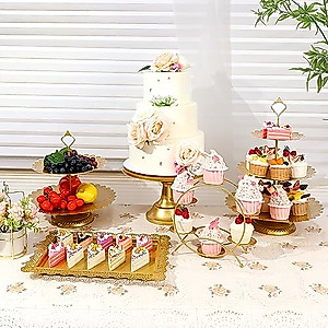 7Pc Cake Stand Set Gold Metal Dessert Table Display Round Tiered Gold Cupcake Stand Macaron Ferris Wheel Holder Cookies Serving Trays Fruit Plates for Tea Party Wedding Birthday Baby Shower Decoration