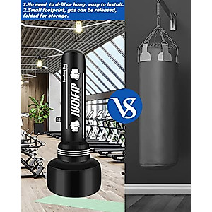 JUOIFIP Freestanding Punching Bags for Adults - 69" Heavy Bag with Stand Men Standing Boxing Inflatable Kickboxing Training MMA Muay Thai Fitness