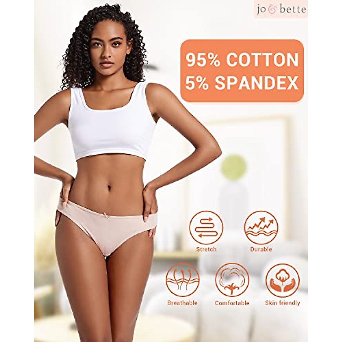 Jo & Bette Cotton Thongs for Women - Bikini Underwear - Seamless Thongs Breathable Panties Pack No show 6 Pack