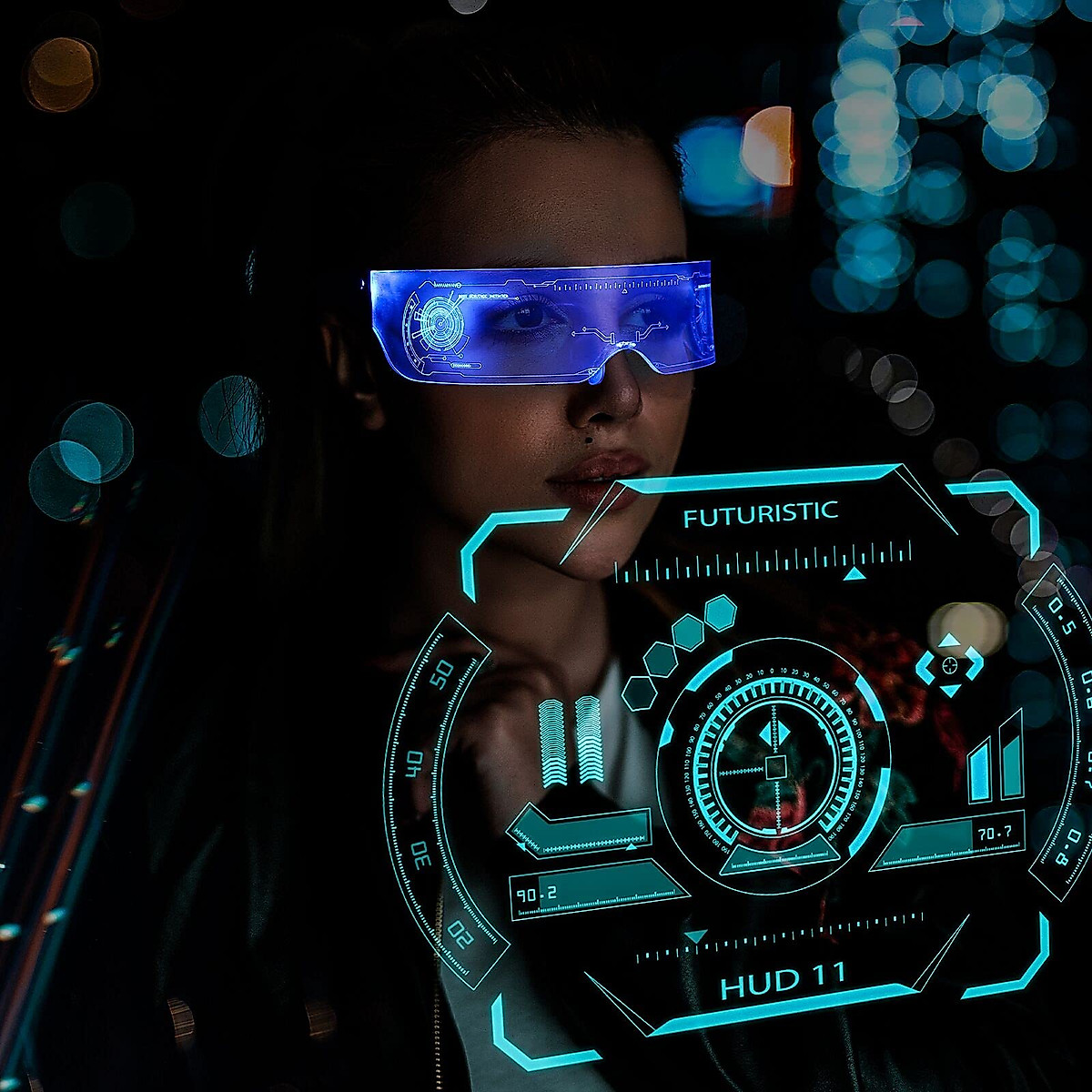 SAFEBAO LED Light Up Glasses for adult with 7 Colors and 4 Modes Rechargeable Futuristic style Glasses