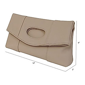 JNB Synthetic Leather Fold Over Clutch, Beige