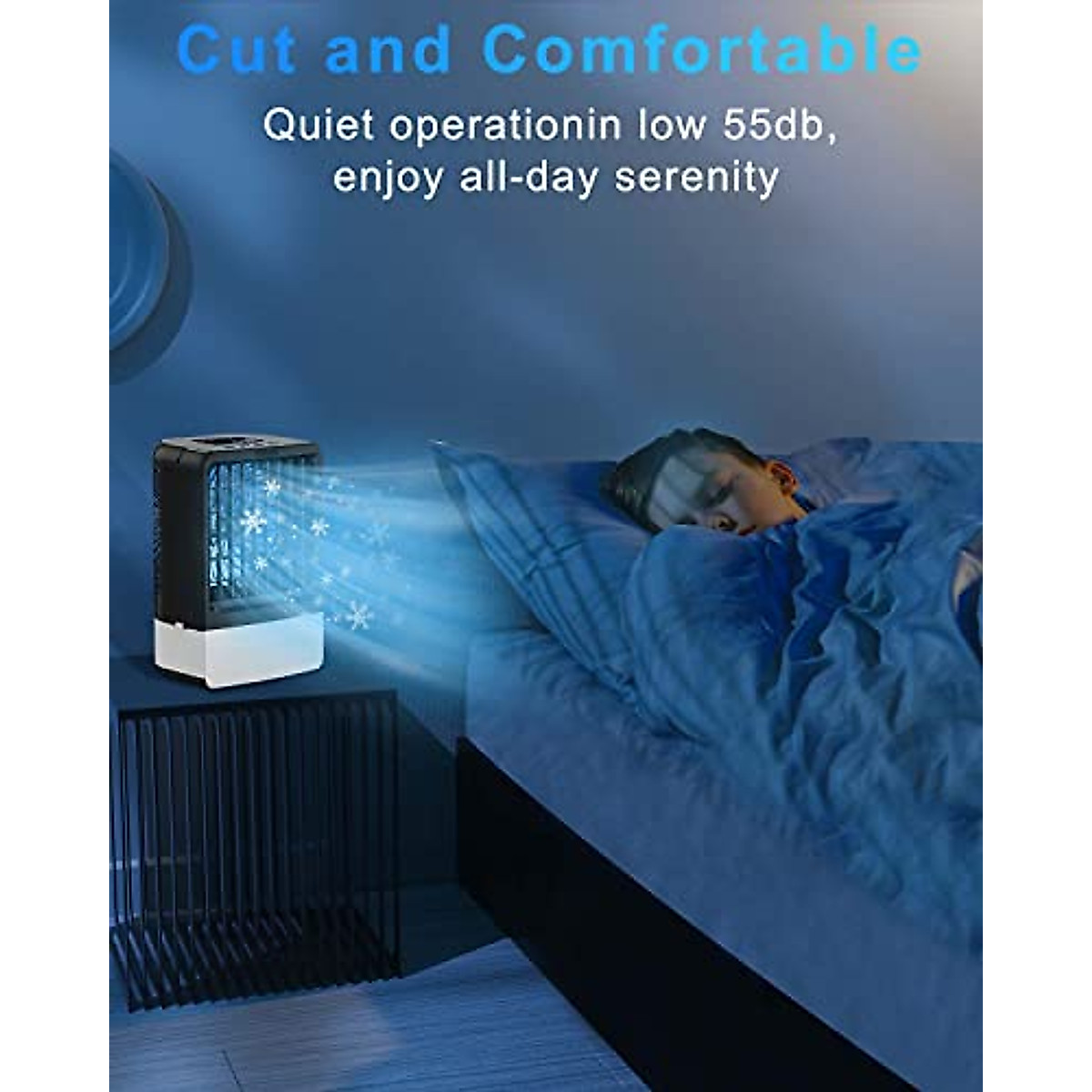 Portable Air Conditioners, Cooling Air Conditioners Fan, Personal Evaporative - Air Cooler Rechargable Mini Fans with 7-Color LED Light