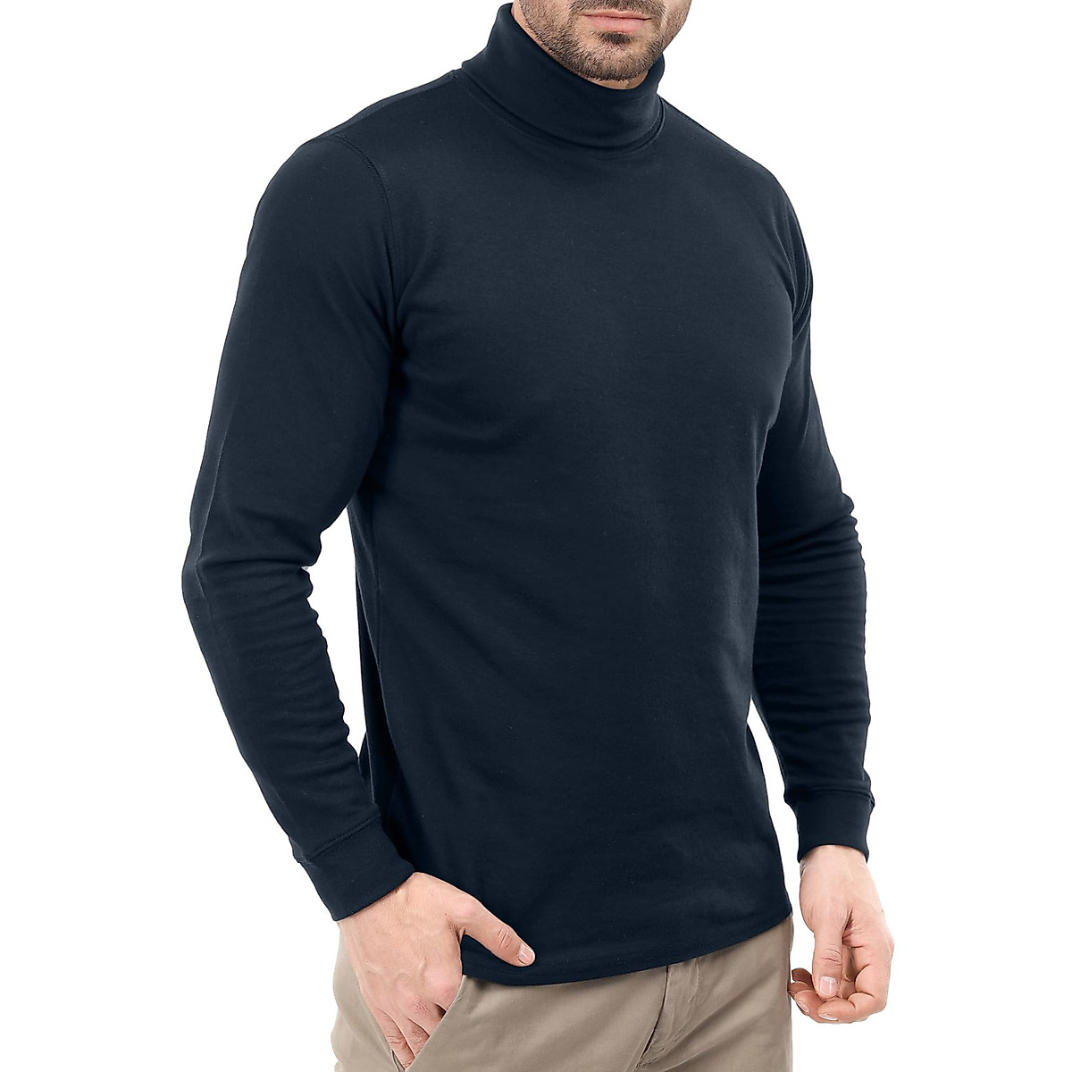 Utopia Wear Men's Turtleneck Slim Fit Lightweight Pullover Top, Large, Navy