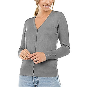 CIELO Women's Regular Solid Cardigan with Decorative Buttons, H Grey, Large