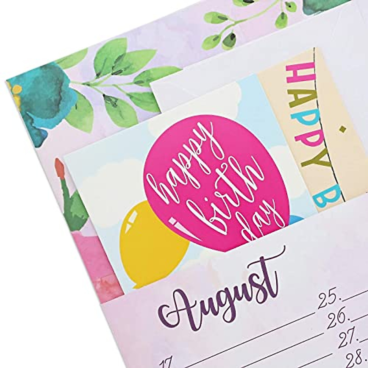 Floral Month By Month Greeting Card Organizer Book with 24 Pockets, Card Keeper Holder Storage for Birthdays, Weddings, Milestones, Graduation Parties, and Holidays, Spiral Bound (10x8.5 in)